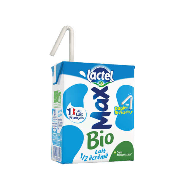 Lactel MAX Lait Demi-Écrémé BIO UHT | Briquette 20cl | Lactalis Foodservice