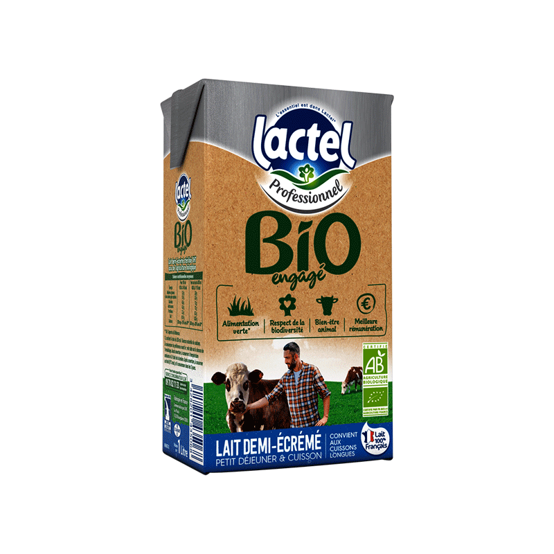 Lait Demi-écrémé Bio et Engagé UHT | Brique 1L | Lactalis Foodservice